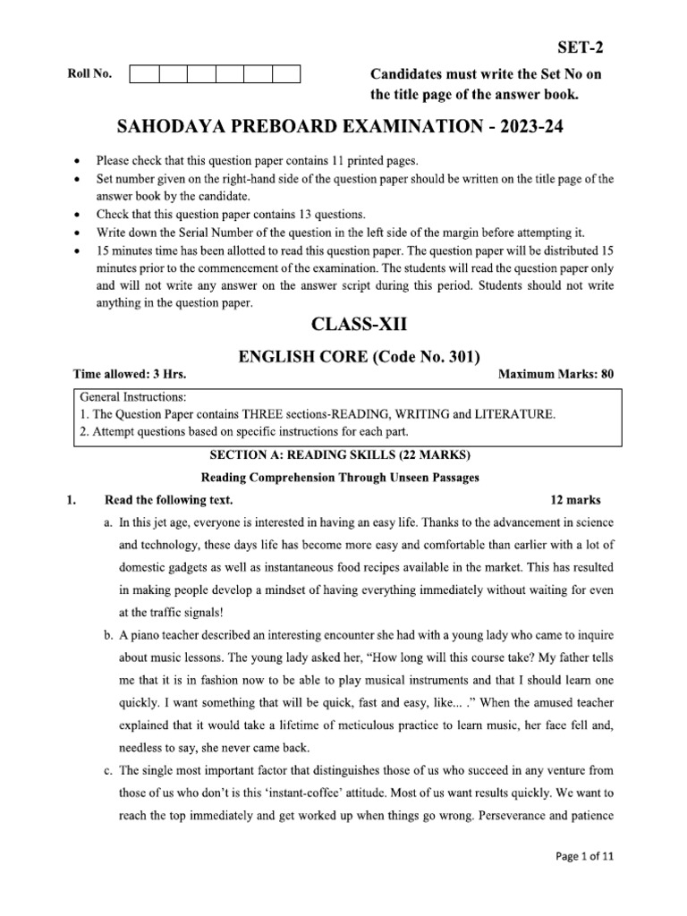 Xii English Set2 | PDF