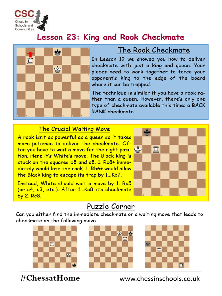 Lesson 23 Checkmating by Kingand Rook - Final | PDF | Board Games | Traditional Games