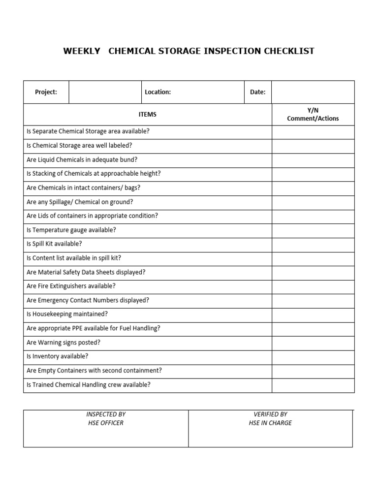 Chemical Storage Checklist | PDF