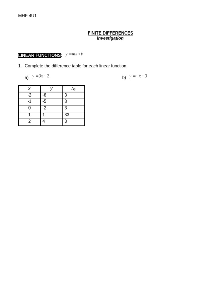 Finite Differences (Investigation) | PDF | Recurrence Relation | Function (Mathematics)