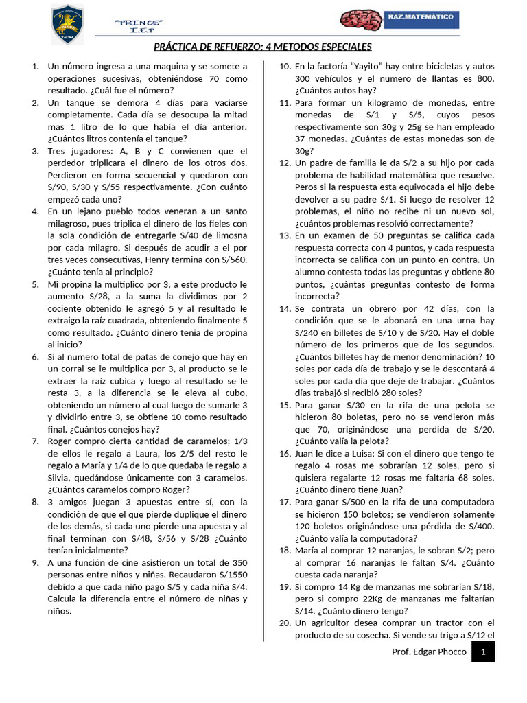 Práctica de Refuerzo RM 4 Metodos | PDF