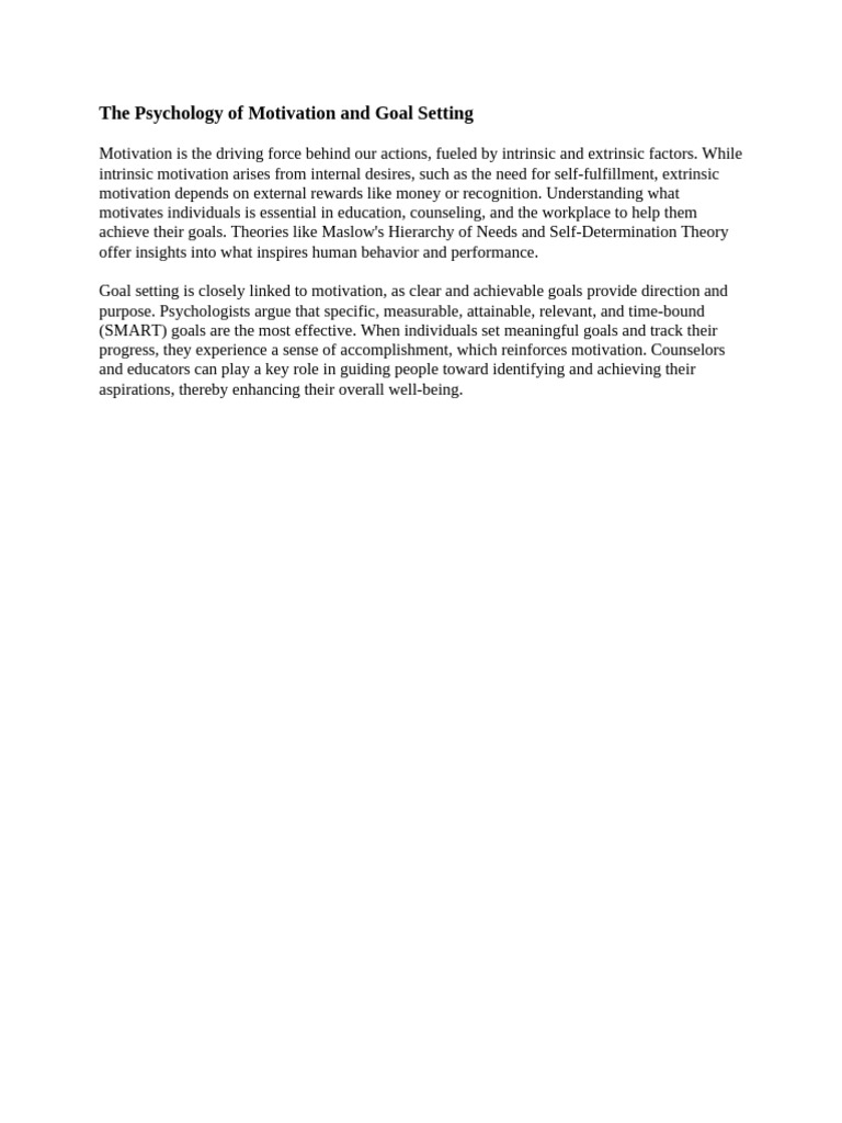 The Psychology of Motivation and Goal Setting | PDF