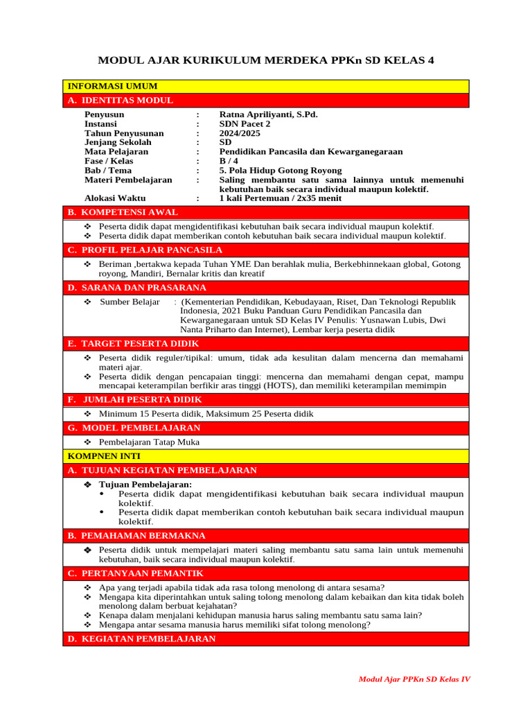 5. Modul Ajar PPKn BAB 5 KELAS 4 | PDF
