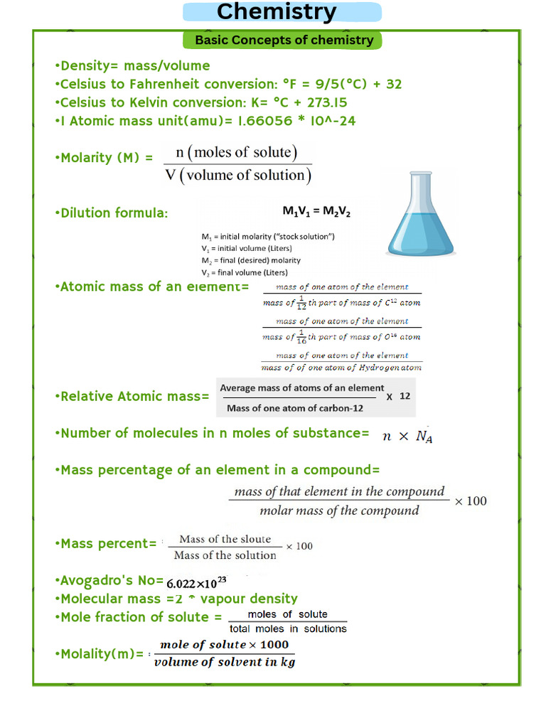 Chemistry Concepts and Formulas Guide | PDF | Redox | Chemical Reactions