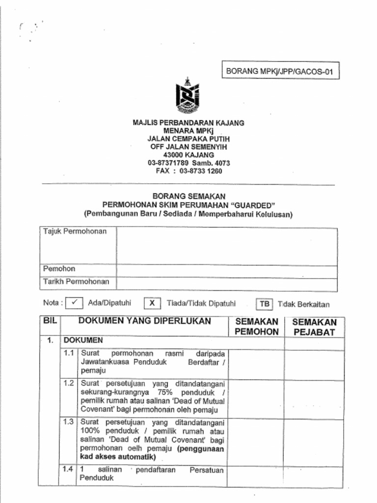 MPKJ JPP Borang Semakan Permohonan Skim Perumahan (Guarded) | PDF