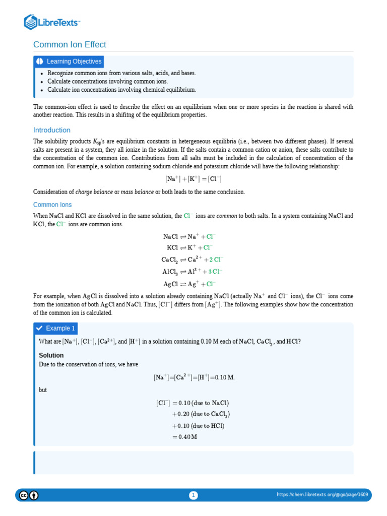 Common Ion Effect | PDF | Chemical Equilibrium | Chloride