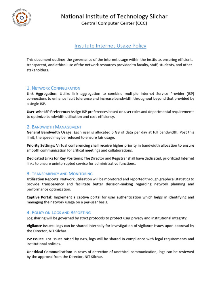 Institute Internet Usage Policy | PDF | Computer Network | Internet
