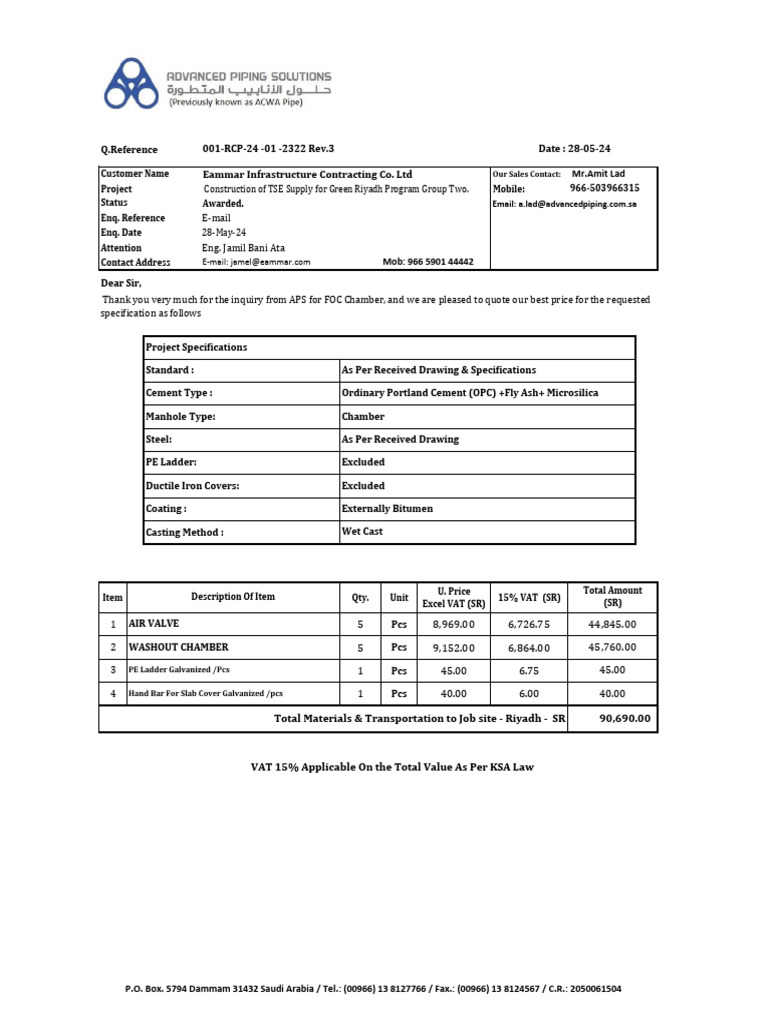 RCP Quotation No-2322 Rev.3 | PDF | Prices