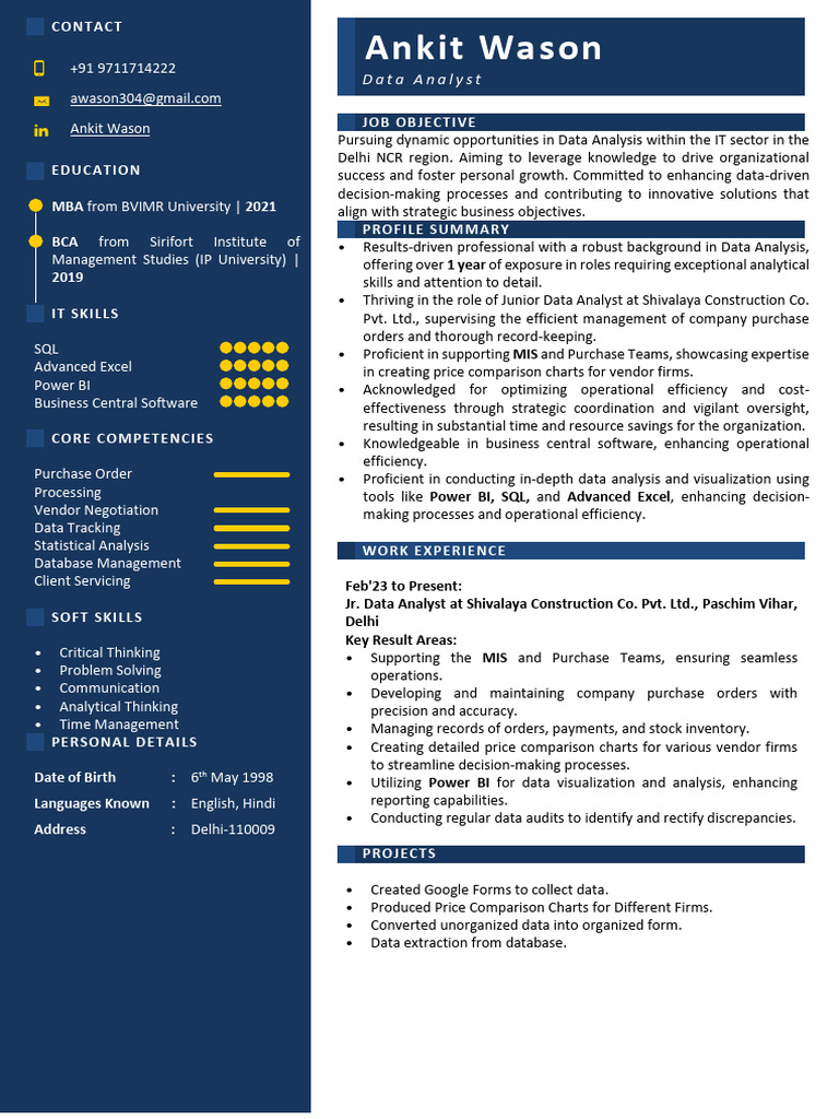 ankitresume (1) | PDF | Data Analysis | Data