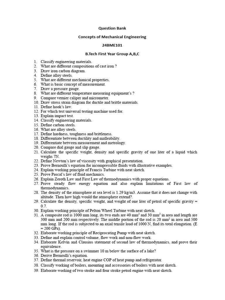 Question Bank Concept of Mechanical Engineering | PDF | Ductility ...