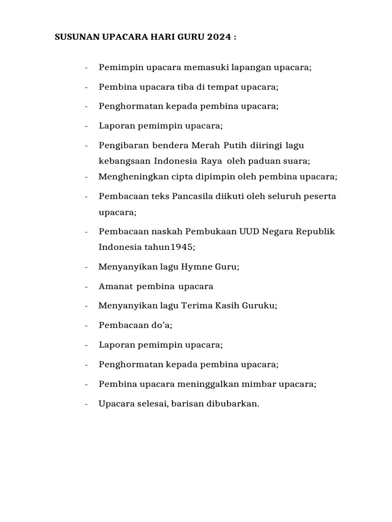 Susunan Upacara Hari Guru 2024 | PDF