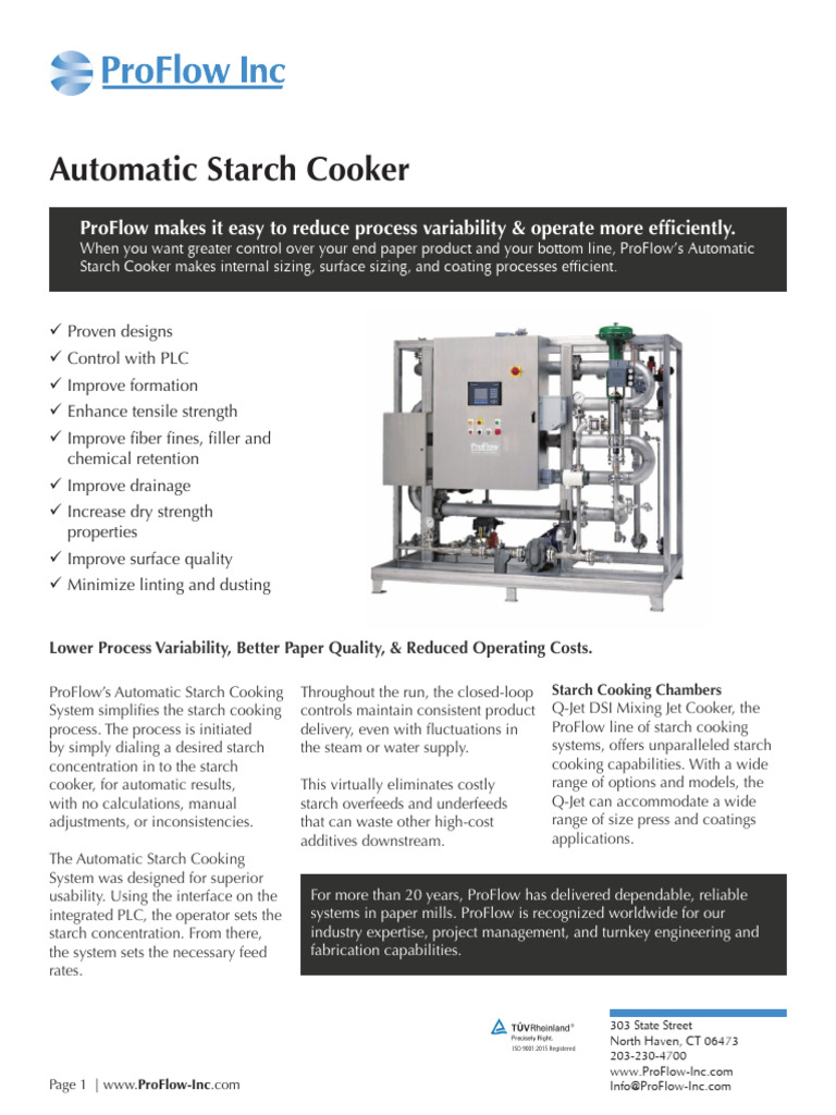 ProFlow Automatic Starch Cooking System | PDF | Starch | Pump