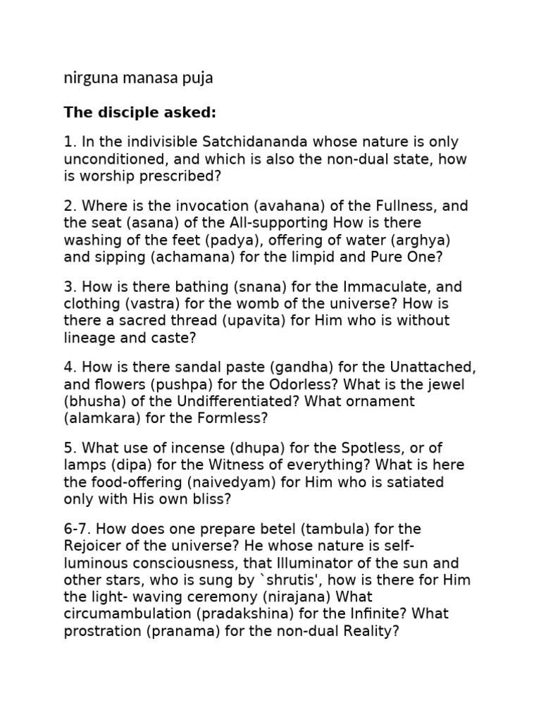 Nirguna Manasa Puja of Adi Sankara | PDF | Ātman (Hinduism) | Shiva