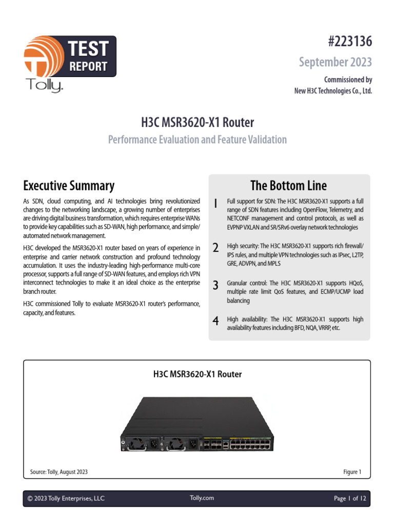 Tolly223136-H3C MSR3620-X1 Performance Features | PDF | Networking | Multiprotocol Label Switching