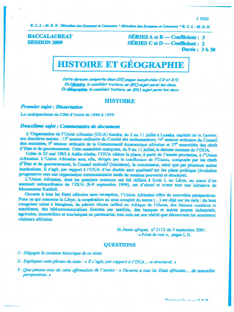 Bac A B C D Hist Geo 2009 | PDF