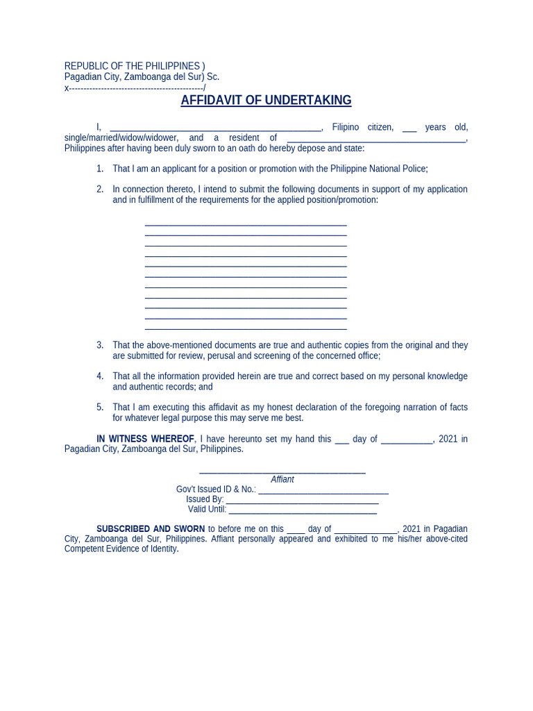 Affidavit of Undertaking (General - Authenticity of Documents) | PDF ...