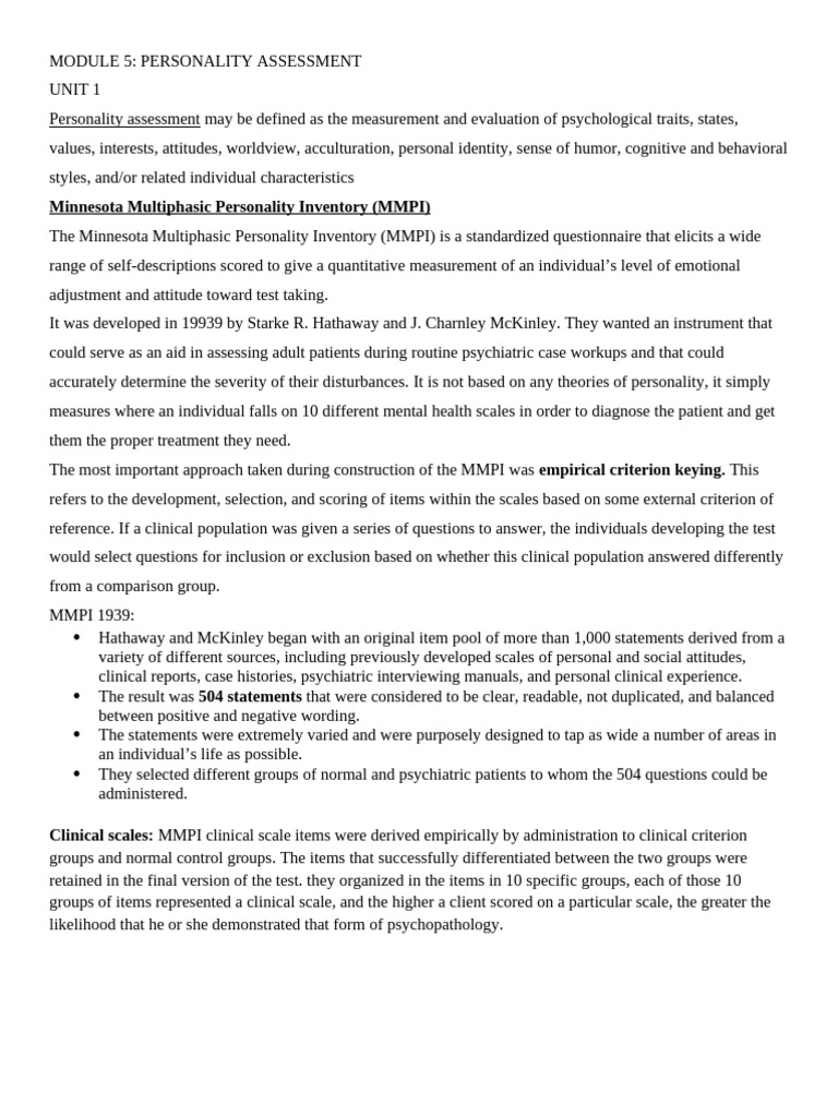 CPA MODULE 5 Notes | PDF | Personality Disorder | Mental Disorder