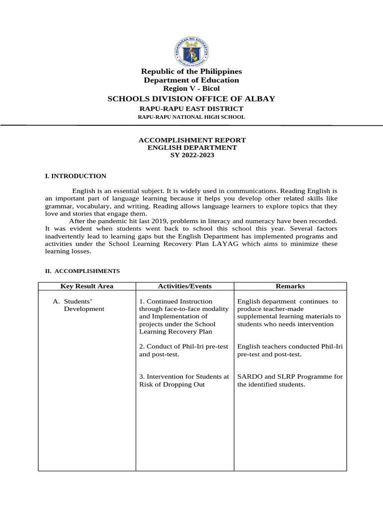 2022-2023 accomp report | PDF | Learning | Human Communication