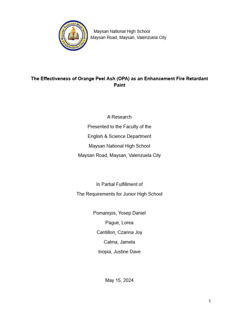 The Effectiveness of Orange Peel Ash (OPA) As An Enhancement Fire ...
