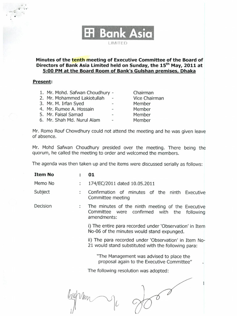 10th EC Minutes As On 15.05.2011 - Final | PDF