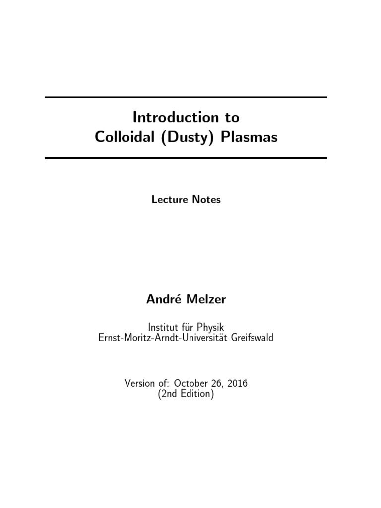 Intro to Colloidal Plasma | PDF | Plasma (Physics) | Electron