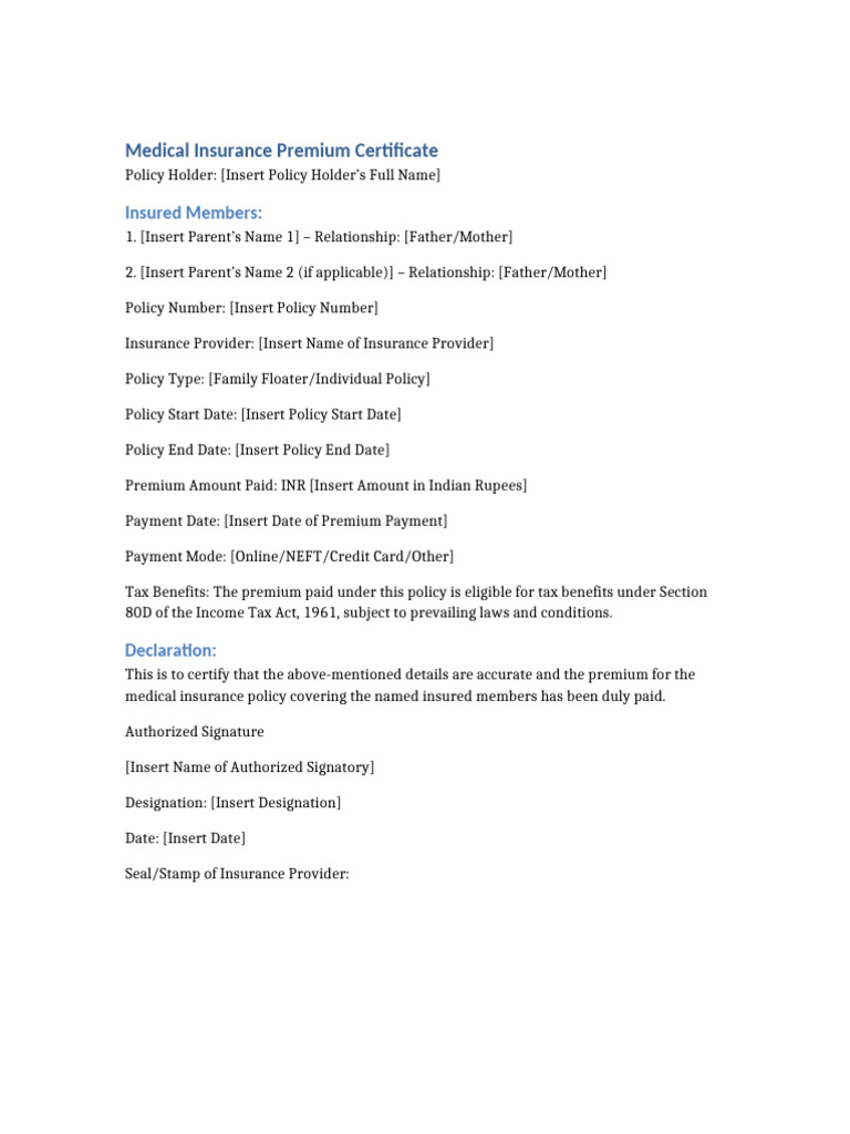 Medical Insurance Premium Certificate | PDF