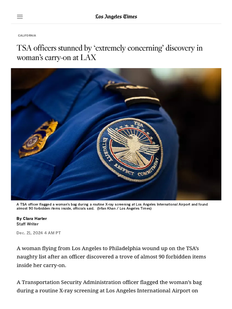 LAX TSA officers make shocking discovery inside woman's carry-on - Los ...