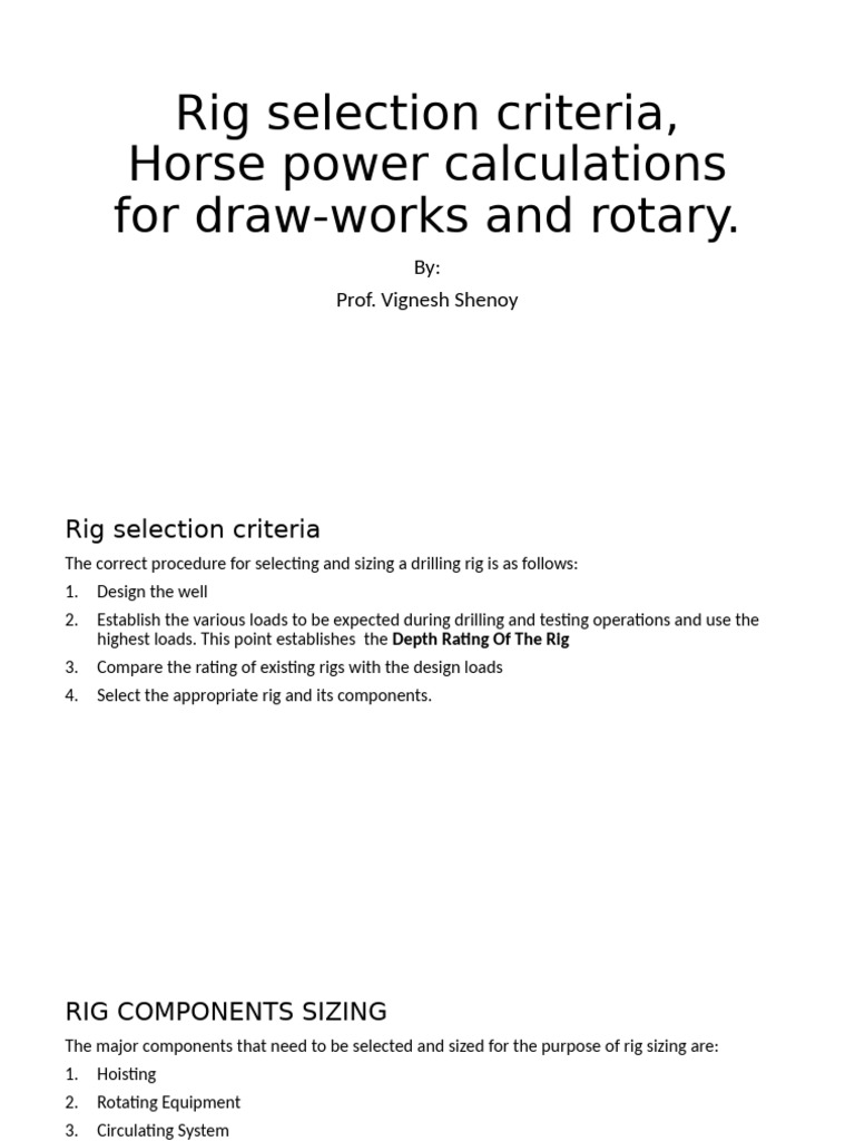 1.4.rig Selection Criteria, Horse Power Calculations For Draw-Works and ...