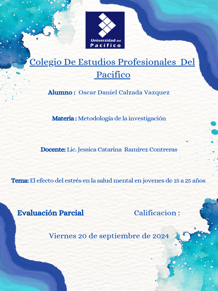 Documento A4 Portada Carátula de Proyecto de Arte y Creatividad Acuarelas Orgánico Azul y ...