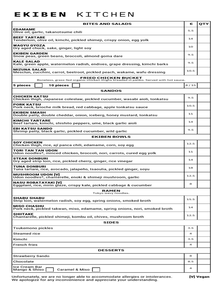 Ekiben Kitchen Menu | PDF