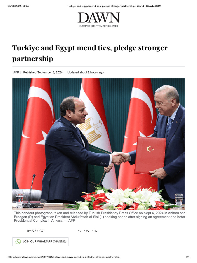 Turkiye and Egypt mend ties, pledge stronger partnership - World - DAWN ...