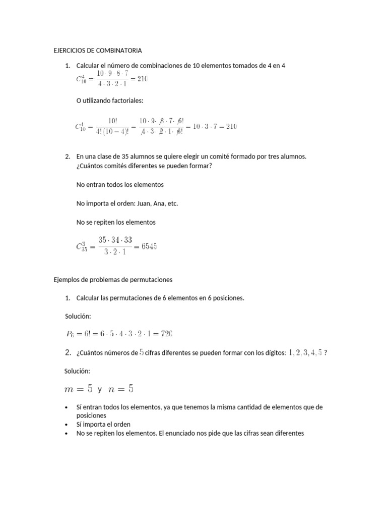 EJERCICIOS DE COMBINATORIA | PDF