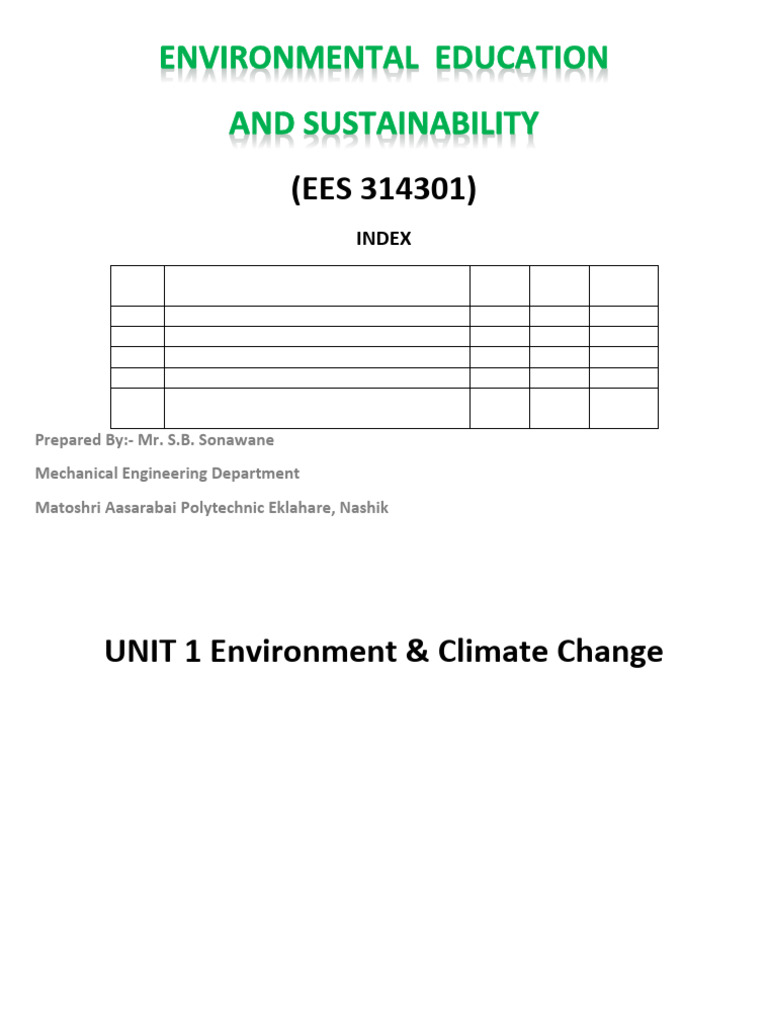 EES UNIT 1 PPT | PDF | Ozone Depletion | Climate Change