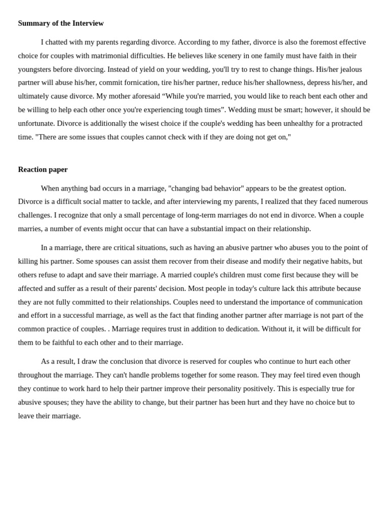 TP Prefinals Reaction Paper | PDF | Divorce | Marriage