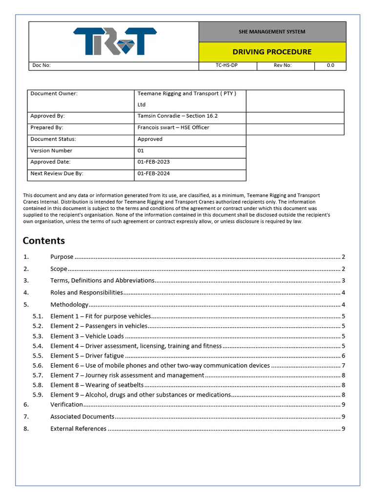 Driving Procudure TRT | PDF | Seat Belt | Driving