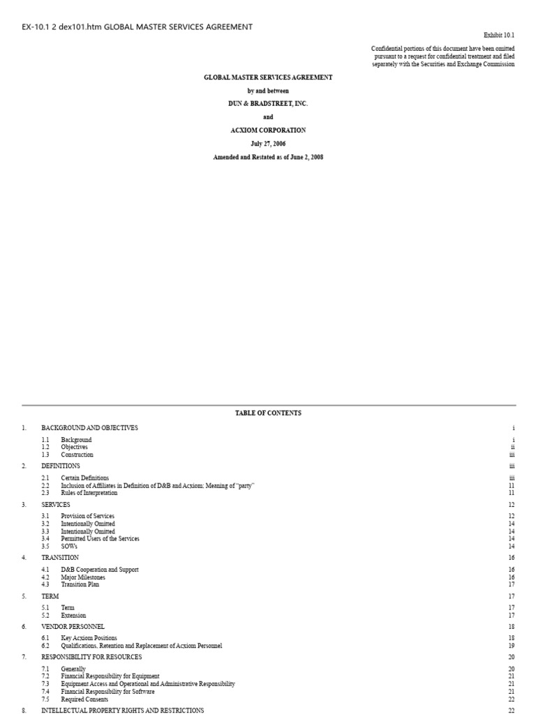 D&B and Acxiom Master Services Agreement | PDF | Indemnity | Private Law
