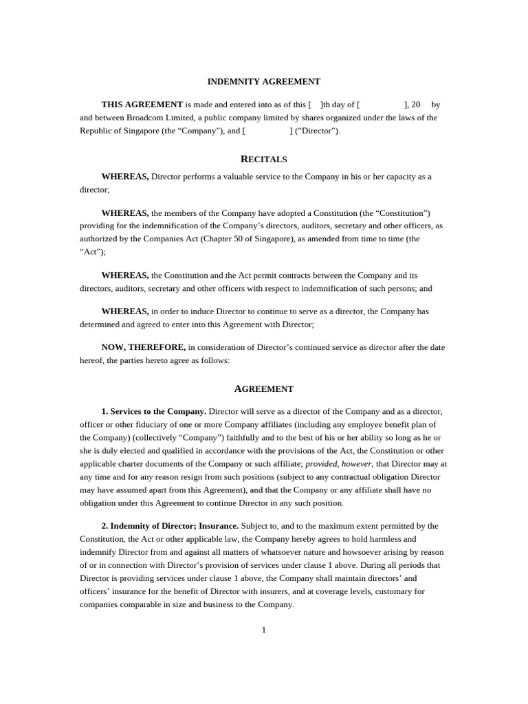 Sample A - Indemnity Agreement | PDF | Indemnity | Business