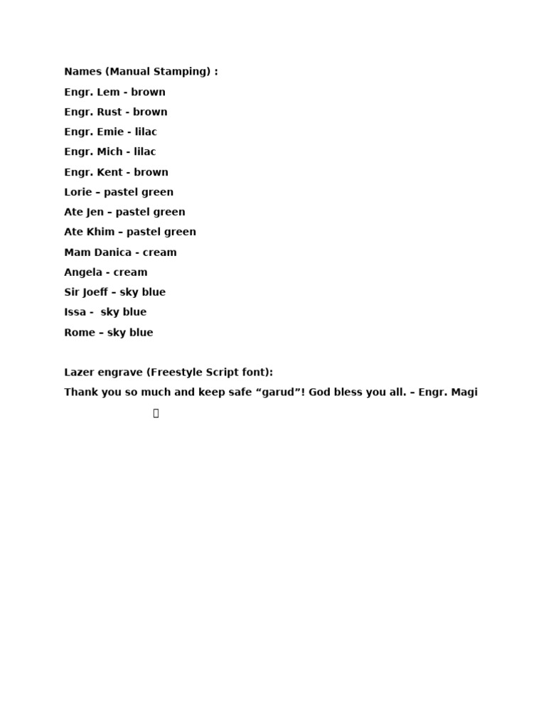 Engraved Names and Messages List | PDF