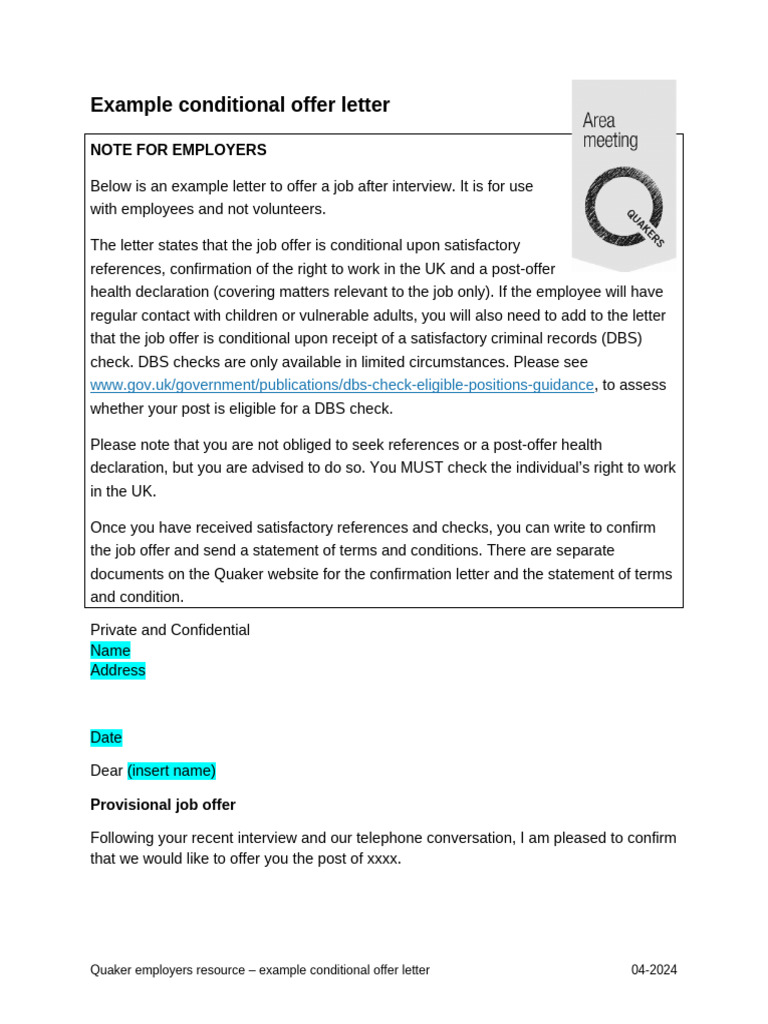 er-example-conditional-offer-letter-04-2024 | PDF