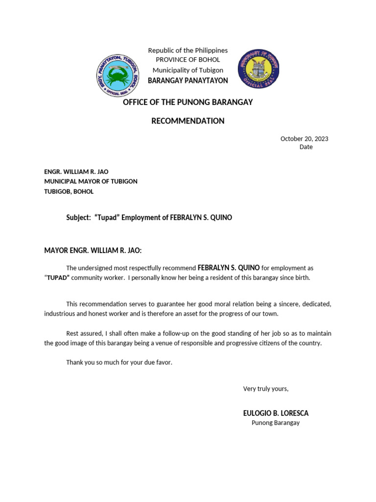 Job Recommendation Letter | PDF