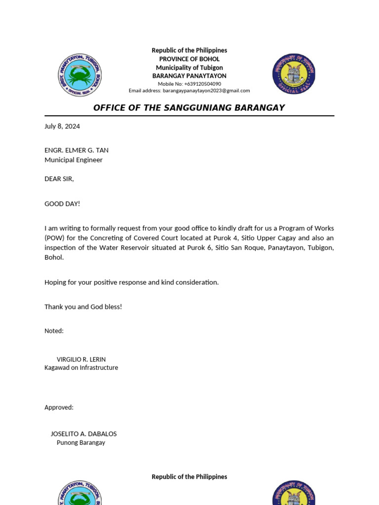 Bohol Barangay Project Work Requests | PDF