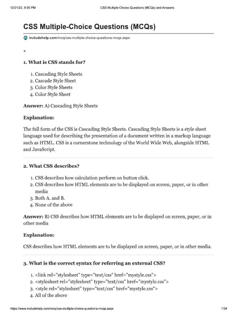 CSS MCQ | PDF