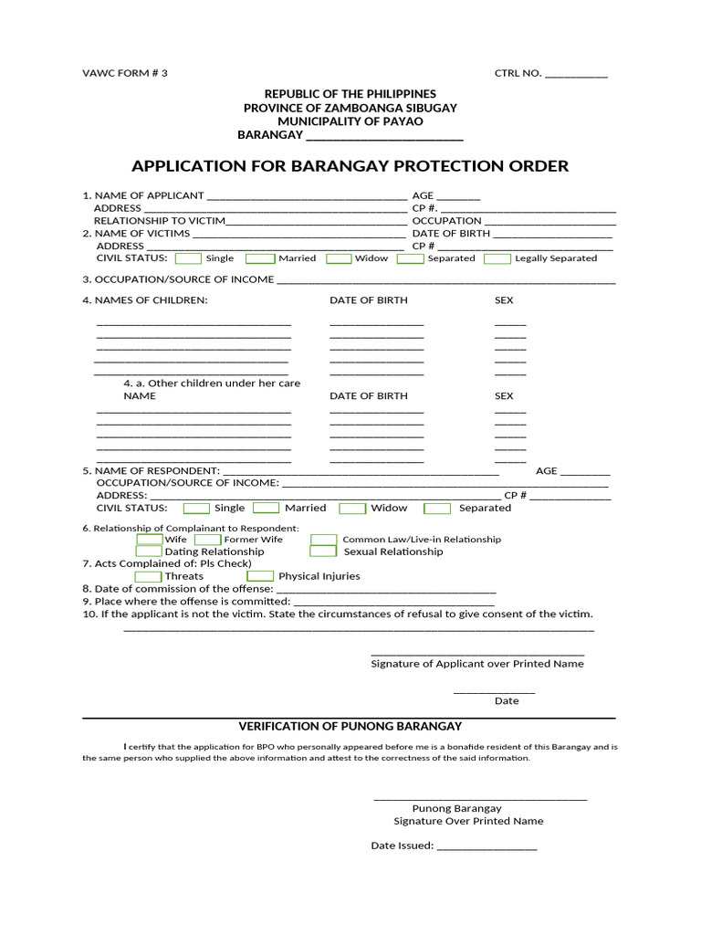 Form 3 Bpo Application Form | PDF | Sex And The Law | Sexual Violence