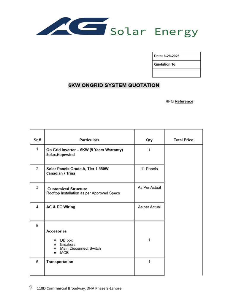 6KW On-Grid Solar System Quotation | PDF | Electrical Engineering ...