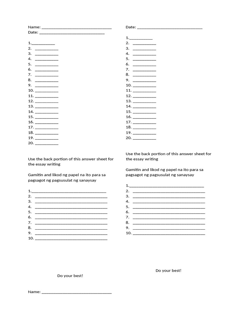 Answer Sheet | PDF