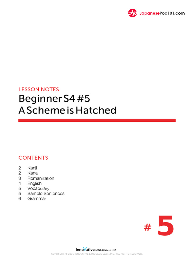 Beginner Lesson S4 #5 - S4 A Scheme Is Hatched - Lesson Notes | PDF