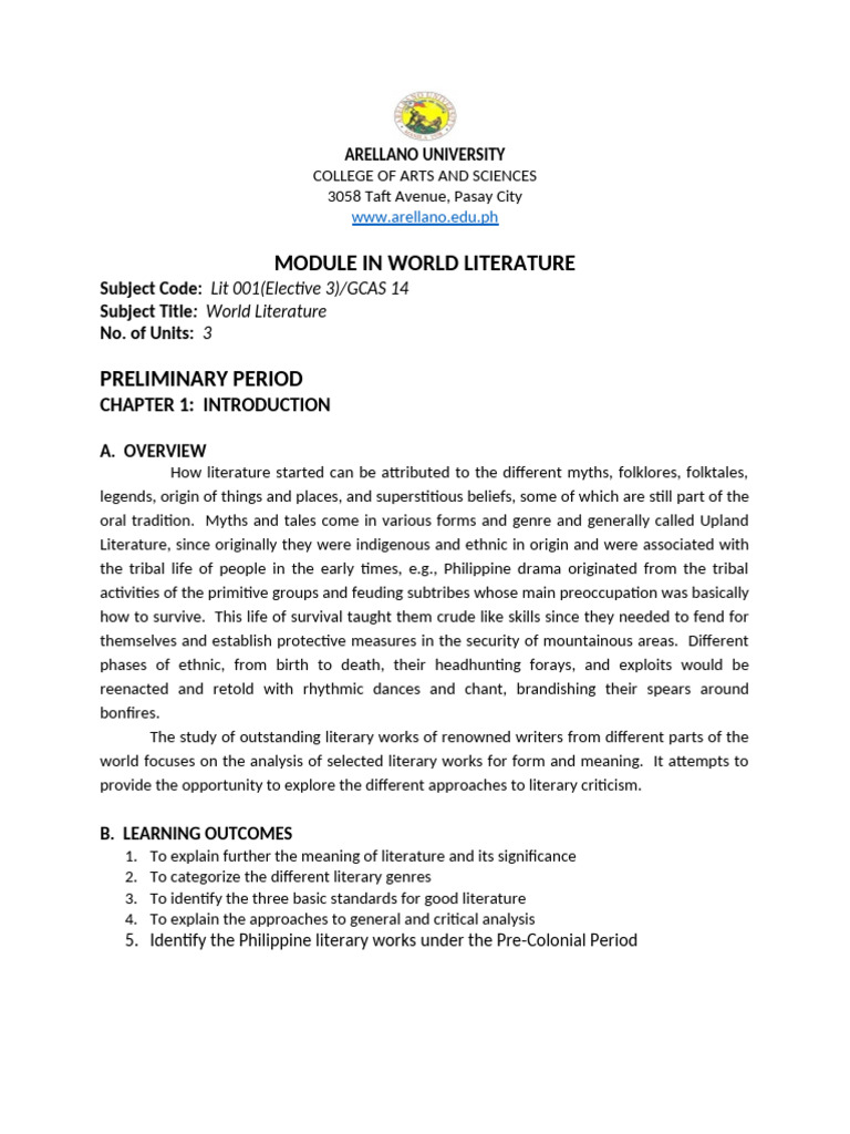 Prelim Module in Gcas14 World Lit | PDF | Thought | Plot (Narrative)
