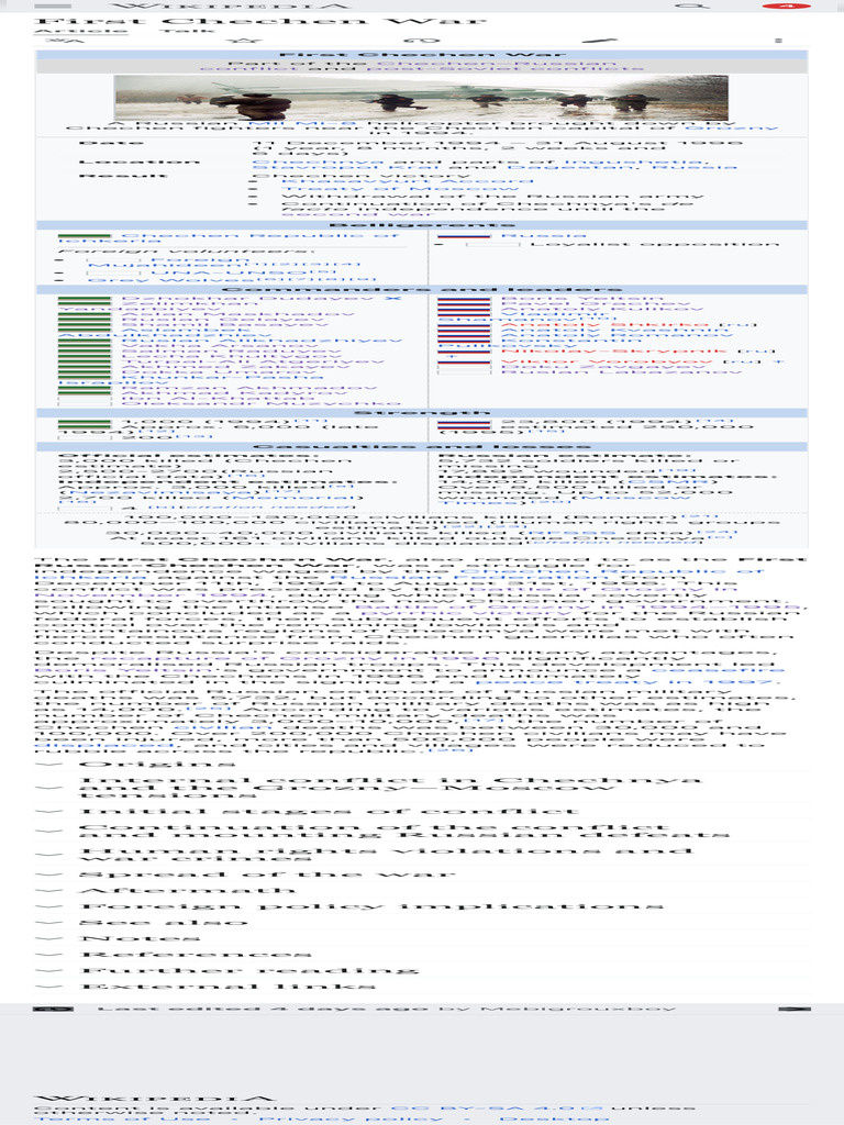 First Chechen War - Wikipedia | PDF | Chechnya | Government Of Russia