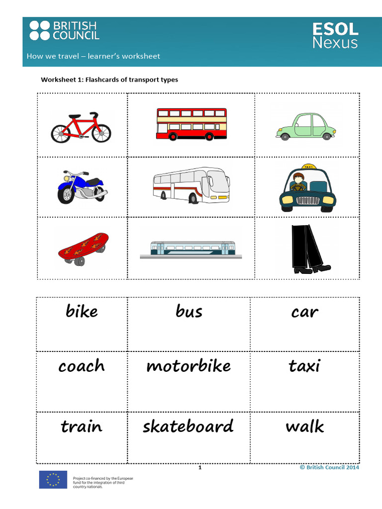 Transportation Vocabulary Worksheet | PDF