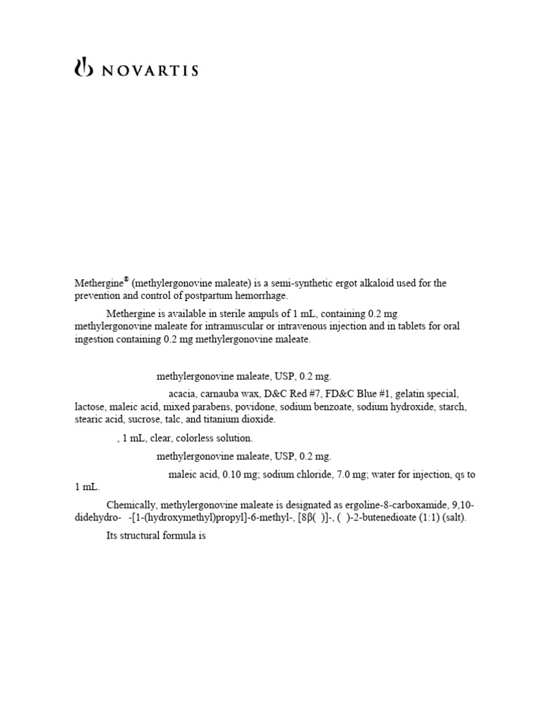 Methergine Novartis PI | PDF | Bioavailability | Clinical Medicine